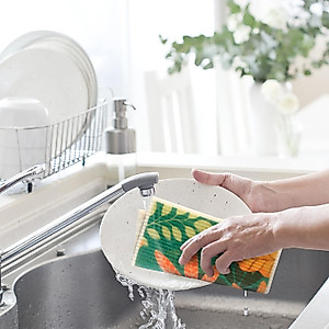GreenPine 6 Pcs Fall Swedish Kitchen Dishcloths Thanksgiving Kitchen Dish Towel Autumn Leaves Reusable Washable Cotton Cloth Absorbent Dish Cloth for Kitchen Washing Cleaning
