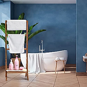 Bambu Masster Acaia Wood Towel Rack Freestanding Beach Towel,Facecloth, Small Bath Towel and Bathrobe.