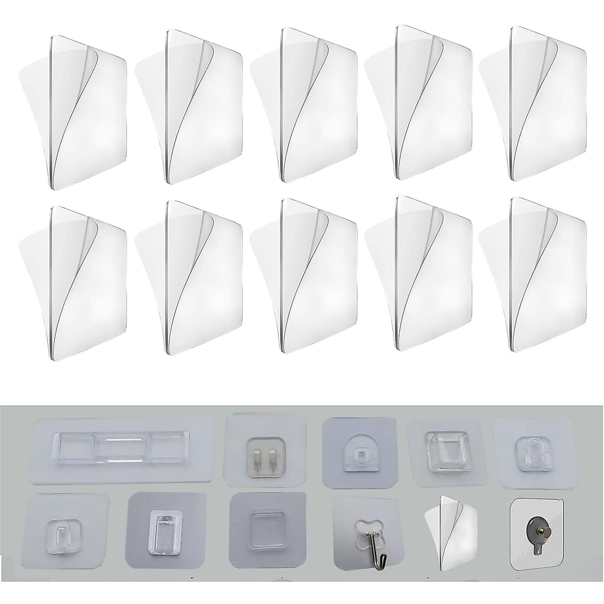 10Pcs Transparent Wall Mounted Replacement Sticky Pads for Kitchen Bathroom Shower Caddy Organizer Rack Holder Nail Free Adhesive Hooks Shower Accessories Shower Caddies (Double-Sided Sticker)