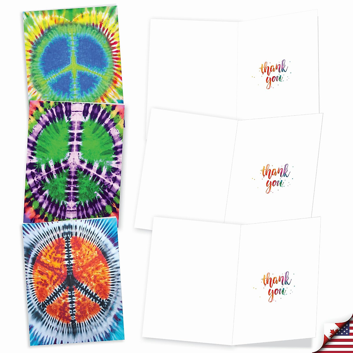 The Best Card Company Tie-Dye Peace - 20 Assorted Boxed Thank You Note Cards with Envelopes (4 x 5.12 Inch) - AM9163TYG-B2x10