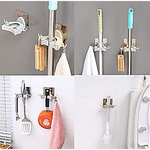 WAVALP Broom Holder Wall Mount with Command Hooks, Heavy Duty Mops Holder Organizer with Command Strips, Anti-Slip Home Storage and Organization Tool (White 2 pcs)