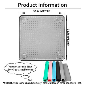 Ptlom Pet Placemat for Dog and Cat, Waterproof Non-Slip Bowl Mat Prevent Food and Water Overflow, Puppy Dish Feeding Mats Suitable for Medium and Small Pet, Silicone (13" *13", Grey)