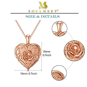 SOULMEET Rose Gold Plated Silver Rose Locket Necklace That Holds 2 Picture, I Love You Forever, 20" (Locket only)