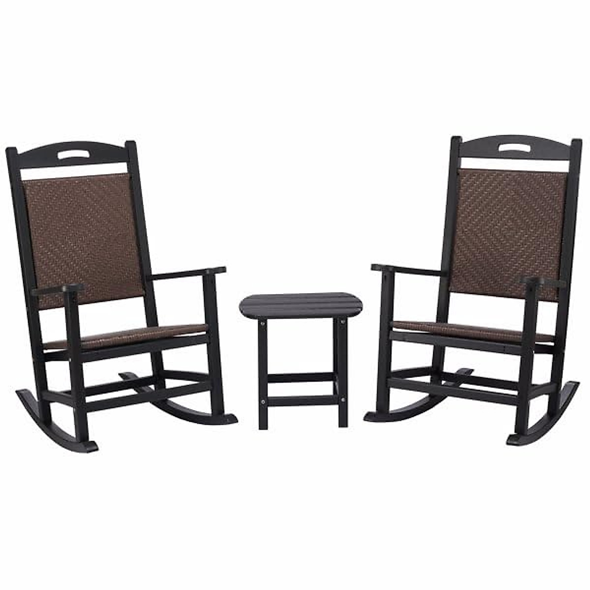 INXXCOROO 44" L x 22" W x 41" H Lumber 300lb Capacity All-Weather Rattan Style High-Back Rocking Chair for Patio Garden Yard