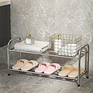 2-Tier Shoe Rack for Closet, Stackable & Expandable Shoe Rack Organizer Storage Stainless Steel Shoe Shelf for Entryway, Bedroom, Dorm Room, Outdoor