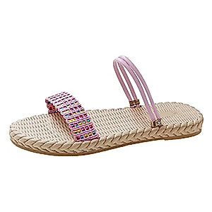 House Slippers for Women Indoor Outdoor Summer Casual Beach Boho Slippers Comfy Open Toe House Shoes (Pink, 6.5)