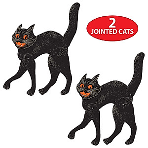 Beistle 2 Piece 20.5" Vintage Halloween Jointed Scratch Cats For Spooky Party Supplies, Made In USA Since 1900, Black/Orange