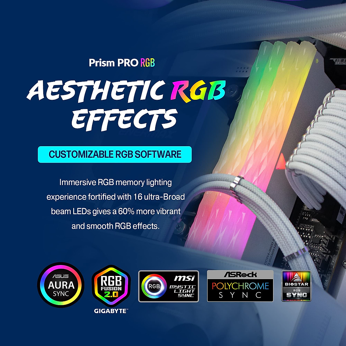 V-Color Prism Pro DDR4 16GB (8GBx2) 3600MHz (PC4-28800) CL18 RGB Gaming Desktop Ram Memory Module UDIMM Hynix IC Single Rank - White (TL8G36818D-E6PRWWK)