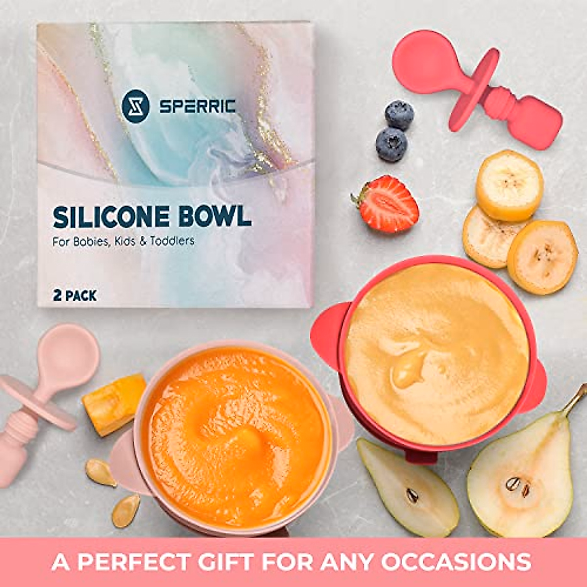 Sperric Silicone Suction Baby Bowl with Lid - BPA Free - 100% Food Grade Silicone - Infant Babies and Toddler Self Feeding (light/Dark Pink)