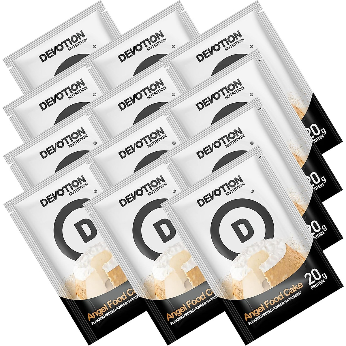 Devotion Nutrition Protein Powder Blend | Gluten Free, Keto Friendly, No Added Sugars | 1g MCT | 20g Whey & Micellar Protein | 12 Single Serving Packets (Angel Food Cake)