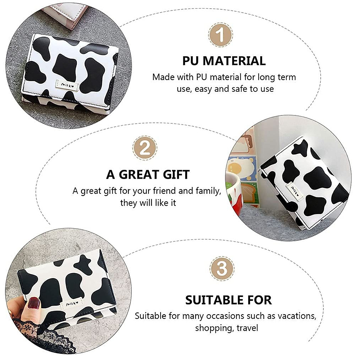 VALICLUD Cute Cow Pattern PU Wallet Women Bifold Card Holder Purse Fashion Cow Print Money Organizer Girls Ladies