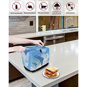 2 Slice Toaster Cover, Bread Machine Cover Summer Blue Sky and Sea Whales with Ocean Waves Kitchen Appliance Dust Cover with Top Handle Fingerprint Protection Lightweight Kitchen Toaster Cover
