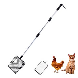 HEOIZI 2 in 1 Cat Litter Scoop, Chicken Poop Scooper,Retractable Cat Litter Metal Shovel, 22.4"-42" Longer Sifting Shovel Cat Litter Scooper for Cats/Rabbit/Dog Use
