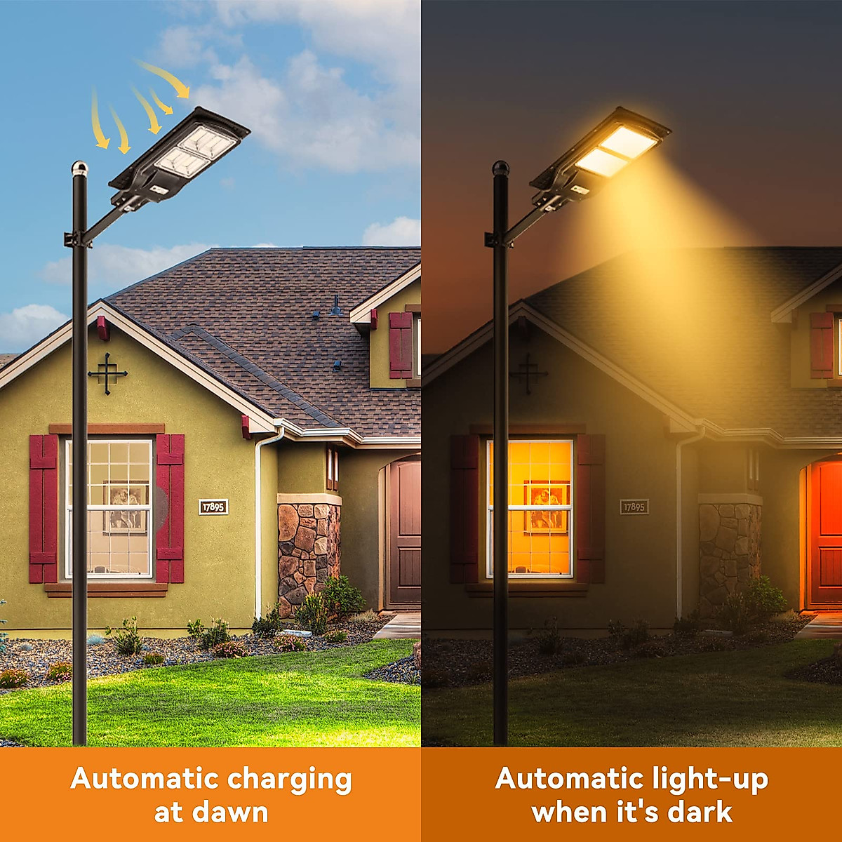 LANGY 120W Solar Street Lights Outdoor 240pcs LED Chips 12000 Lumens, Solar Street Light with Motion Sensor & Dusk to Dawn Solar Powered IP65 with Remote Control, for Barn,Sidewalk, Garden