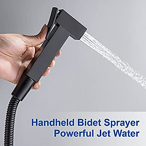 SHAMANDA Warm Water Bidet Sprayer for Toilet with Hot and Cold Brass Rough-in Valve, Stainless Steel Handheld Bidet Attachment Set for Feminine, Pets and Baby Diaper Wash, Matte Black, BDS08-7