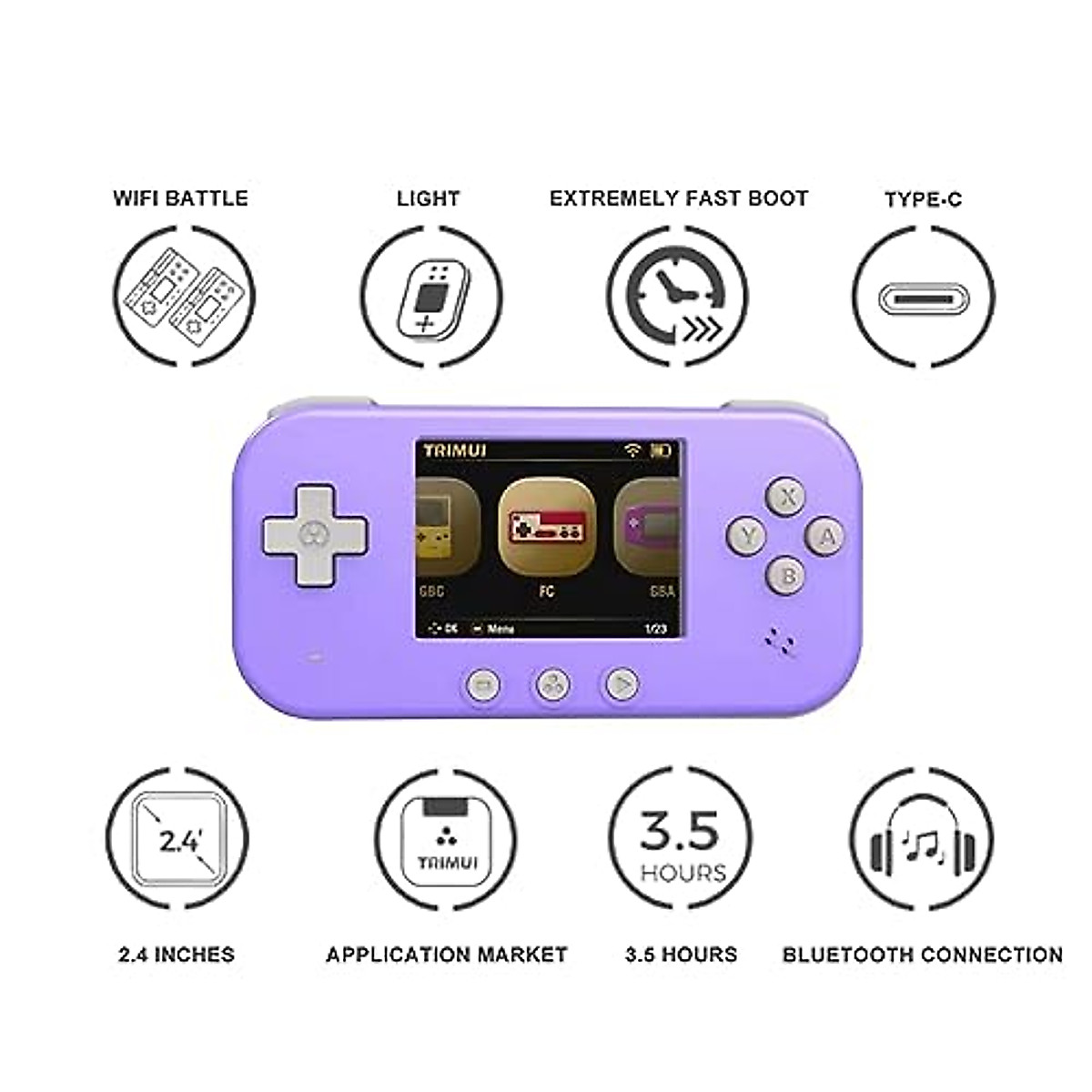 Retro Games Handheld Game Console Support Linux System and Multiple Emulators Console 2.4 inch 240x320 IPS LCD Screen Buit-in 1000mAh Lithium Battery-Purple