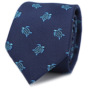 MENDEPOT Microfiber Jacquard Sea Turtle Pattern Necktie Blue Tortoise Animal tie