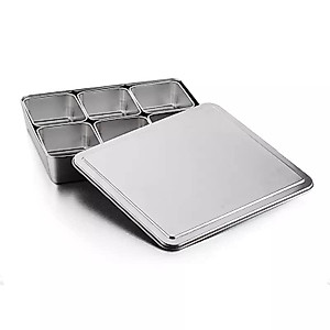 Xarra - Japanese Mini Container, Stainless Steel Yakumi Mise En Place Box, Multi Compartment Set For Food, Herbs, Seasoning and Spices (6 Compartment)
