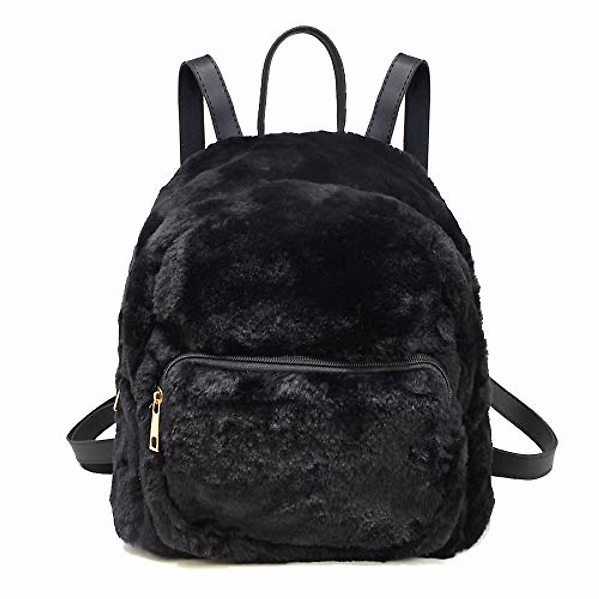 Me Plus Women's Soft Faux Fur Fuzzy Mini Backpack, Shoulder bag Purse, Schoolbag (Black)