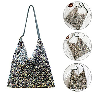 VALICLUD Womens Sequins Tote Bag Sparkling Shoulder Bag Handbag Portable Shopping Bag