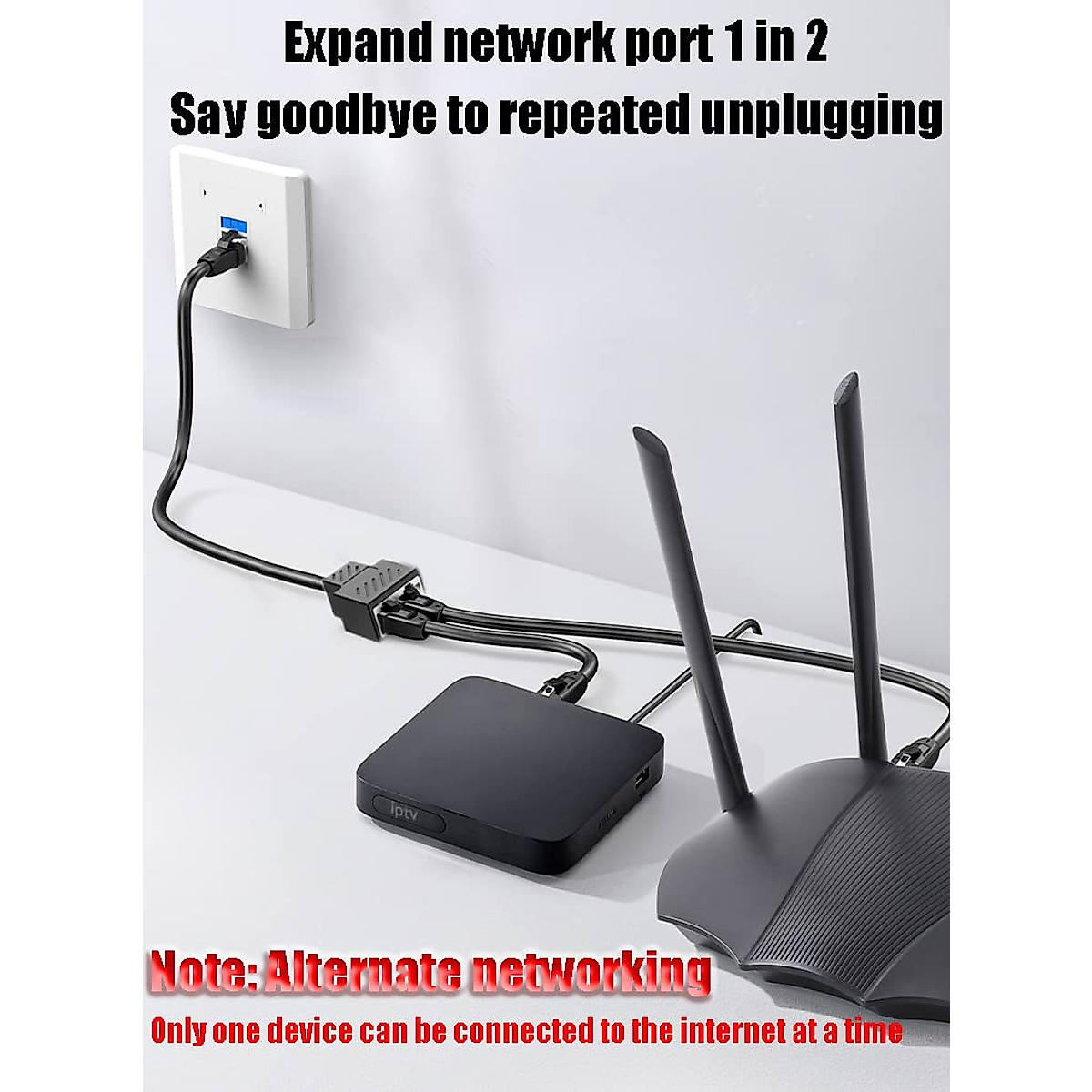 2Pack RJ45 Ethernet Splitter Cable Network Adapter 1 Male to 2 Female, Suitable Super Cat5, Cat5e, Cat6, Cat7 Connector LAN Ethernet Cables Internet Adapter, Black