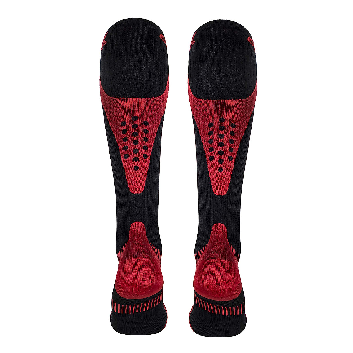 CSX 20-30 mmHg Compression Socks for Men and Women, Knee High, Recovery Support, Athletic Sport Fit, Red on Black, Medium