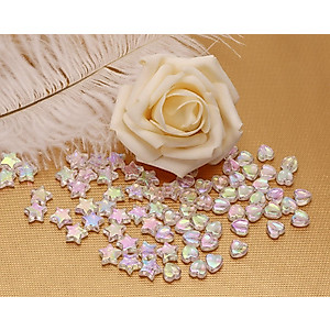 Tupalizy 100PCS Mini Acrylic Beads 9mm Heart Charms and 11mm Star Beads for Jewelry Making Bracelets Necklaces Earrings Key Chains Accessories DIY Crafts Valentine Christmas Birthday Gifts (White)