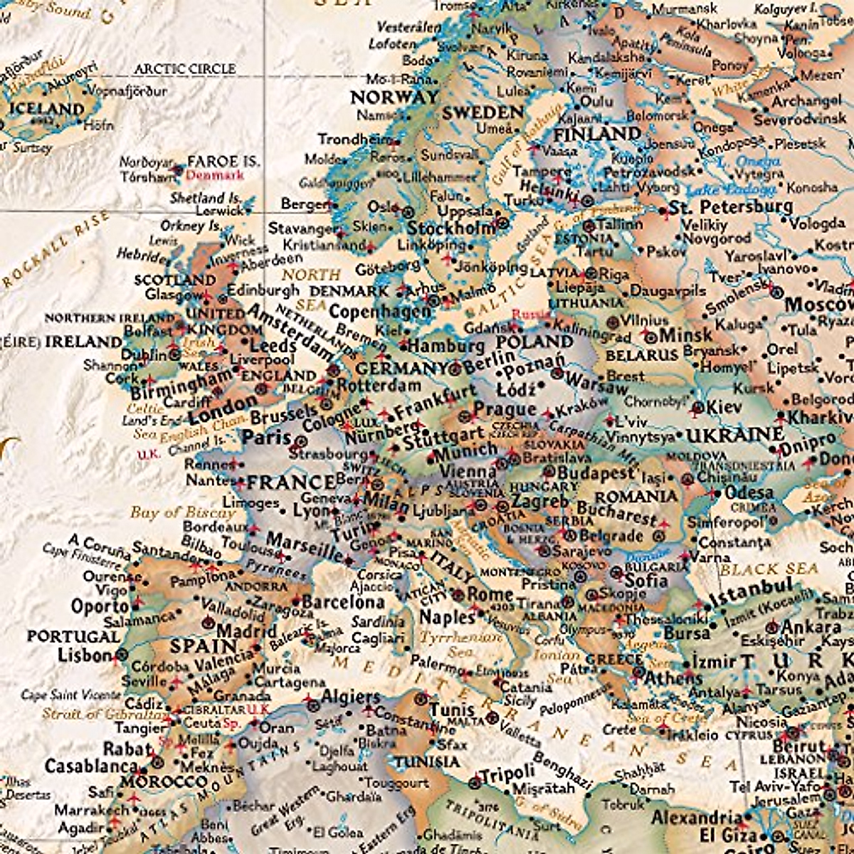 Push Pin Travel Maps Executive World with Black Frame and Pins - 27.5 inches x 39.5 inches