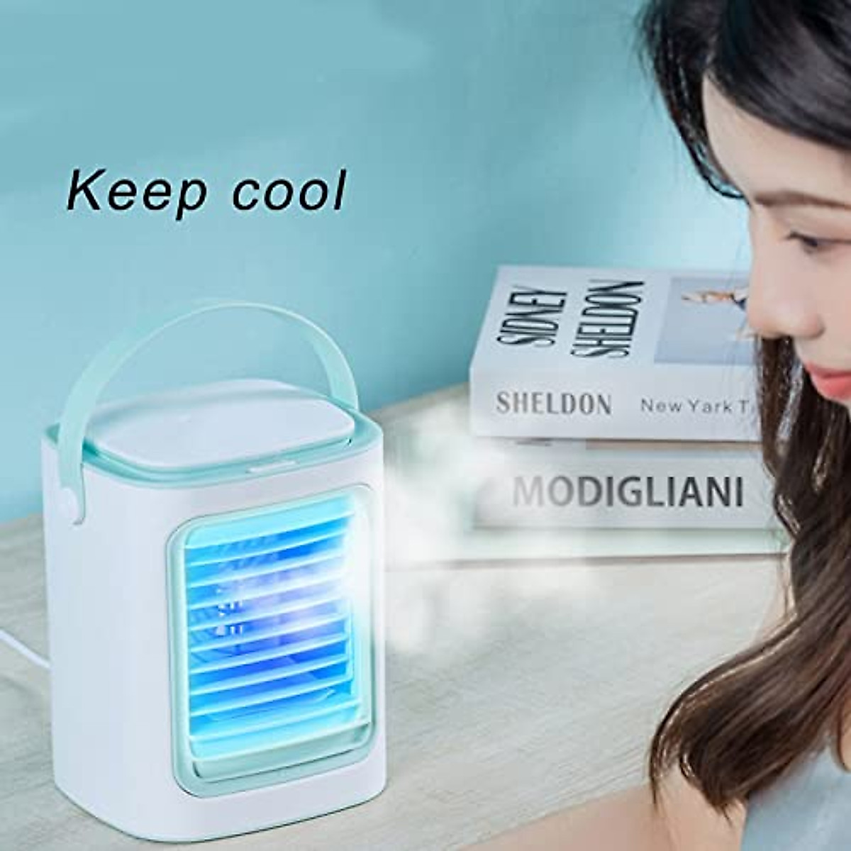Air Cooler, Lightweight Portable Evaporative Air Cooler, Rechargeable Removable Air Conditioners with 3 Gear Speed Adjustable for Bedroom, Office, Car, Camping, Desk, Living Room