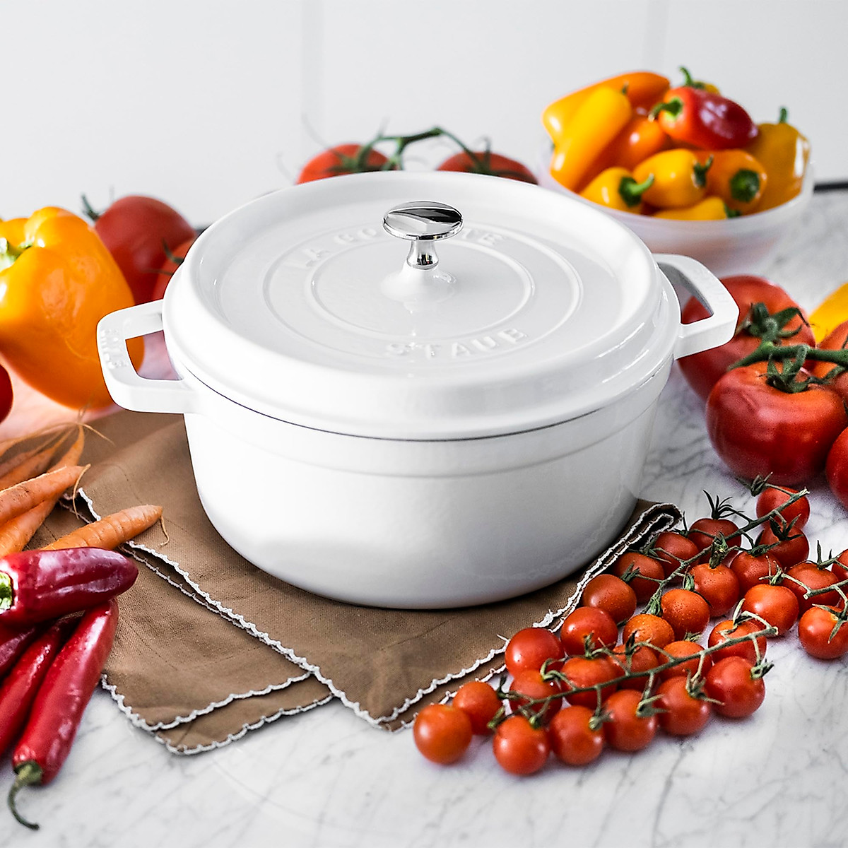 Staub Cast Iron 4-qt Round Cocotte - White, Made in France