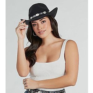 Classic Western-Cowboy-Hat for Women and Men - Wide Brim Roll Up Fedora-Hat Felt Cowboy Cowgirl Hat Fit for M-L (US, Numeric, 7, Black-3)