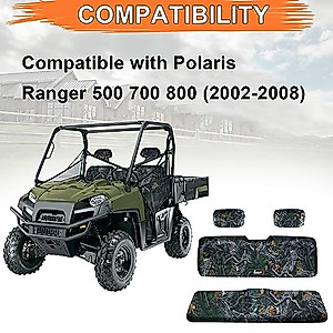 StarknightMT UTV Ranger Seat Covers, Camo Waterproof Seat Covers Compatible with Polaris Ranger 500 700 800 2002-2008 Durable 1680D Fabric with Waterproof PU Coating Camo Bench Seat Cover