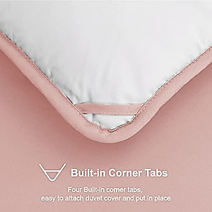 ART DEMO Reversible Down Alternative Quilted Comforter for Girls, Hypoallergenic Lightweight for All Season, Duvet Insert with Corner Tabs, Twin Size, Pink/White