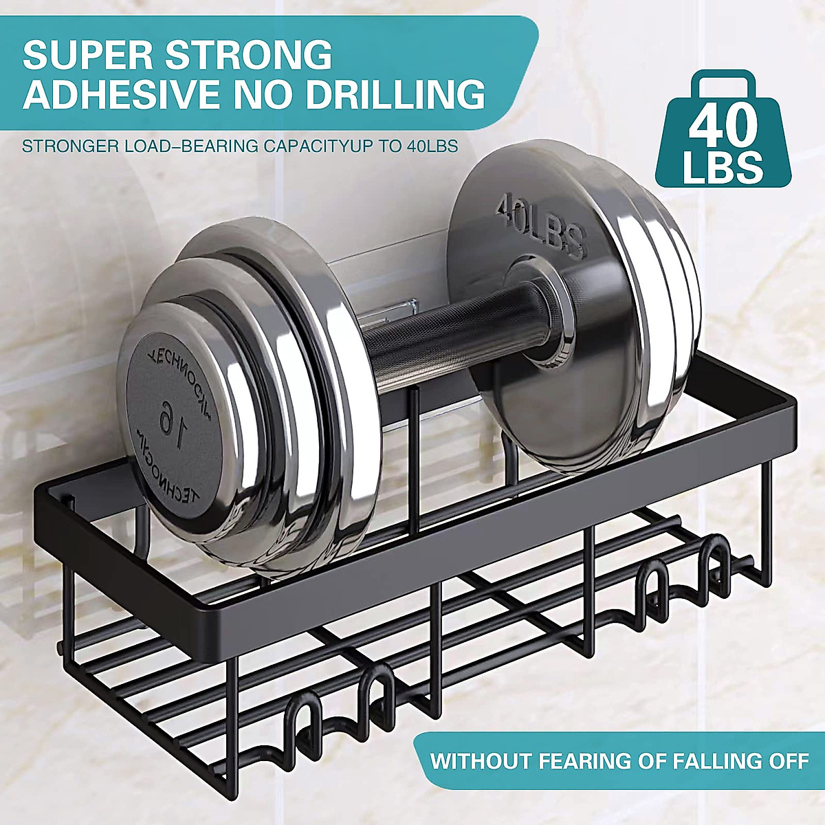 LIUQIBA Shower Caddy 5 Pack, Adhesive No Drilling Traceless Shower Shelves, Large Capacity,Rustproof Stainless Steel Bathroom Organizer, for Bathroom Storage & Home Decor & Kitchen