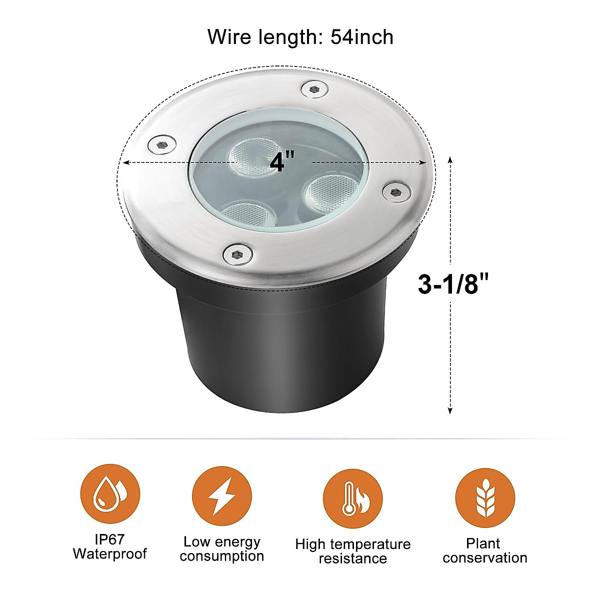 ATCD Low Voltage In-Ground Lights Outdoor Landscape LED Well Deck Step Lighting for Garden Pathway Driveway, 12V 24V 1W 100LM Crystal White, IP67 Waterproof, 1-Pack