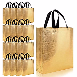 M&C Music Color 16pcs Glossy Reusable Grocery Shopping Bag Tote Bag with Handle Present Bag Gift Bag