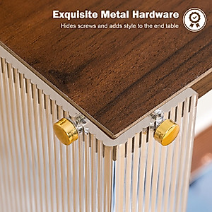 HaiQiwawo Walnut Narrow End Table, Modern Acrylic Sofa Side Table, Small Accent Table, 2-Tier Nightstand Bedside Table for Small Space Bedroom Hallway (Walnut Rectangle Shape)