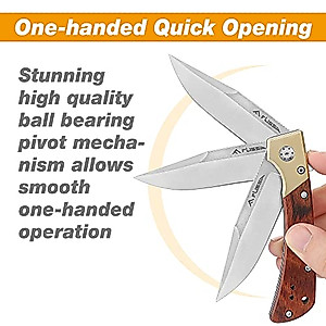 FLISSA D2 Steel Pocket Knife, Folding Knife with Ball Bearing, Elegant Copper & Wood Handle, Liner Lock, Pocket Clip, Cleaning Cloth, Perfect for EDC, Daily Use, Outdoor