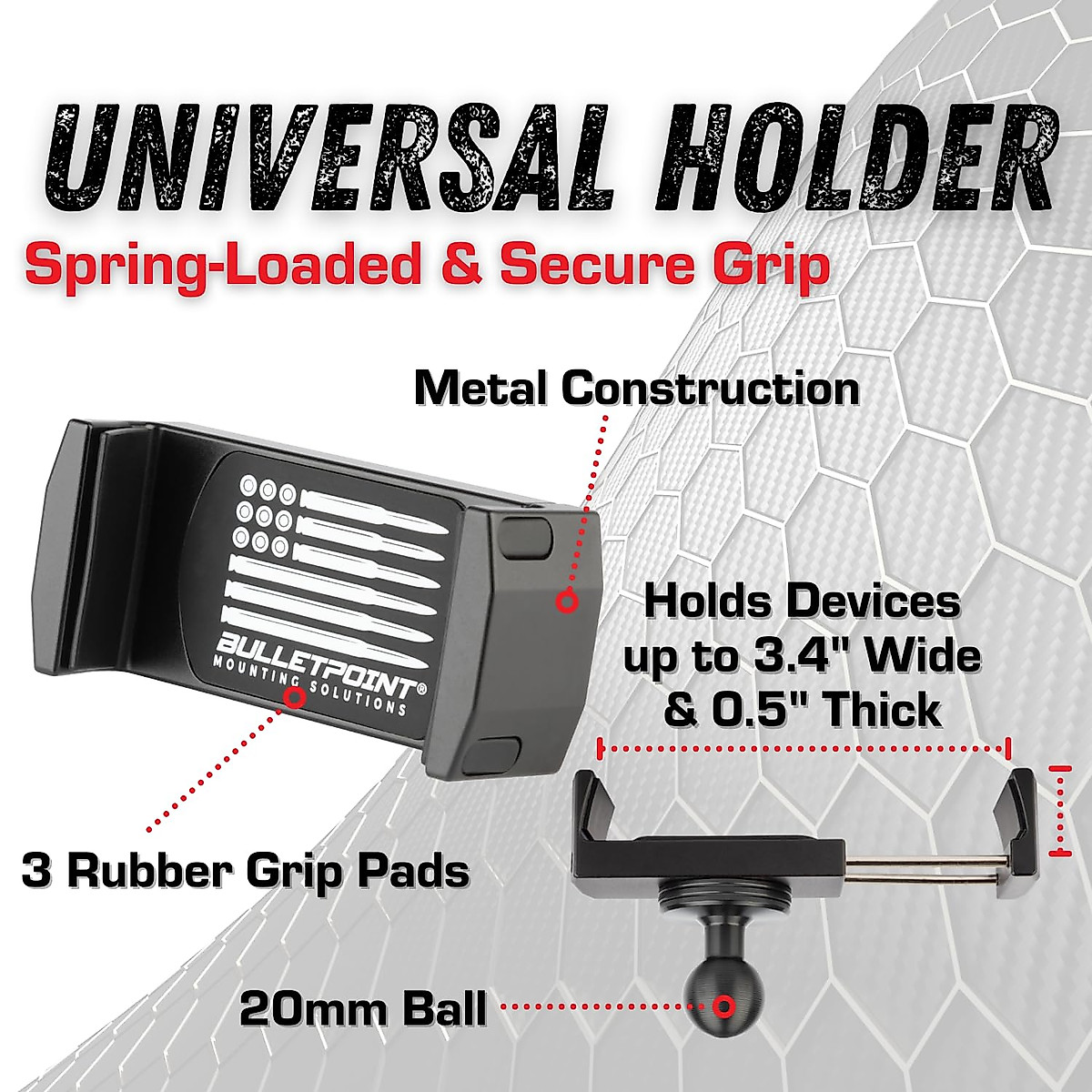 Bulletpoint Dash Mount Cell Phone + Tablet Holder Bundle RAM Truck Compatible (2019+ 1500, 2500, 3500 and TRX) with 20mm Ball Mounts - Compatible with iPhone and Android Smartphones & Tablets