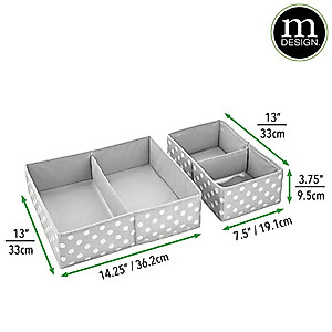 mDesign Fabric Drawer Organizer Bins, Kids/Baby Nursery Dresser, Closet, Shelf, Playroom Organization, Hold Clothes, Toys, Diapers, Bibs, Blankets, Set of 2, 6 Pack, Gray/White Polka Dot