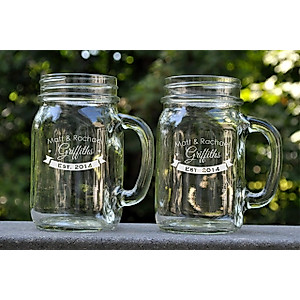 Personalized Engraved Mason Jar Mug With Banner Design (Sold Individually)