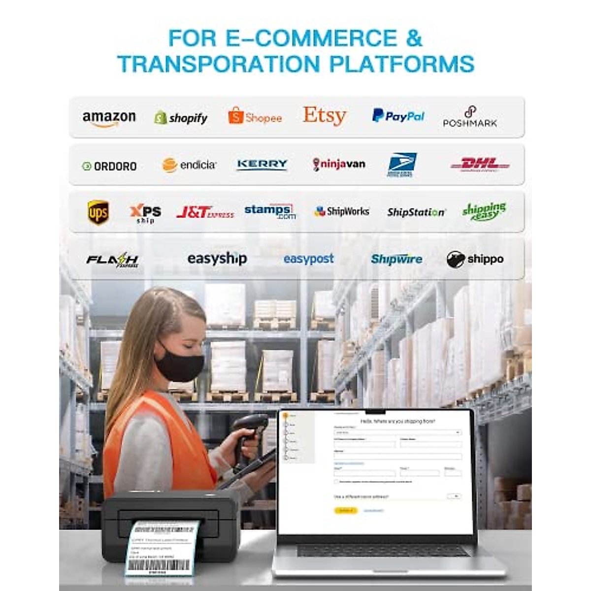 iDPRT Thermal Label Printer SP410 Thermal Shipping Label Printer, 4x6 Label Printer, Thermal Label Maker, Compatible with Shopify, Ebay, UPS, USPS, FedEx, Amazon & Etsy, Support Multiple Systems