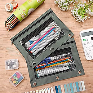 Antner 6 Pack Binder Pencil Pouch for 3 Ring Binder, Zipper Pouch Case with Smooth Zipper & Clear Window, Large Capacity 3-Hole Pencil Bag with Reinforced Grommets, Grey