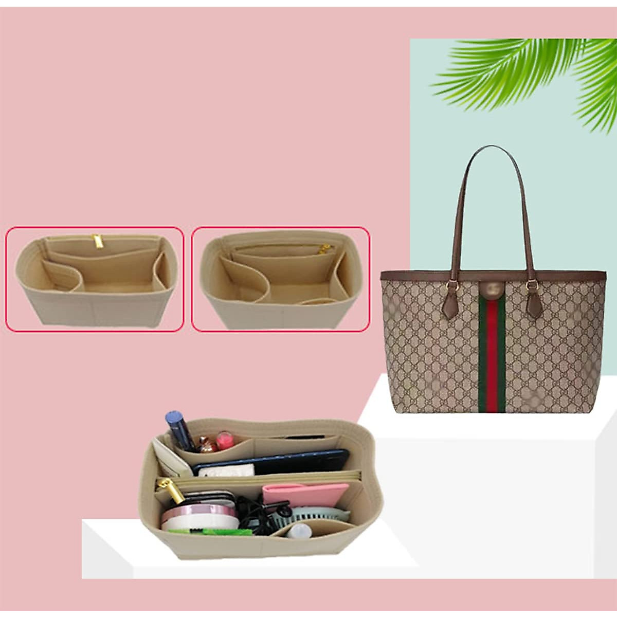 Lckaey Purorganizer is used for ophidia medium tote bag lining storage bag insert3010khaki-B