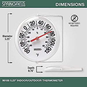 Springfield Big and Bold Thermometer with Mounting Bracket, Indoor Outdoor Thermometer with Large Numbers for Patio, Pool, and Indoor Areas, White