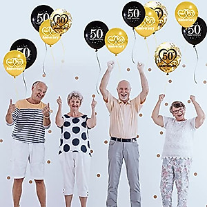 30pcs 50th Anniversary Decorations Balloons Kit, 12 Inch Black Gold Happy 50 Wedding Anniversary Latex Confetti Balloons Party Supplies, 50 Year Anniversary Theme Indoor Outdoor Decor