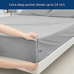 Extra Deep Pocket Full Sheet Set for Air Mattress - Deep Pocket Sheets Full Bed Sheets Set - Sheets with Pockets on Side - Easily Fits Extra Deep 16 in to 24 in Pillow Top Air Mattress (Grey)