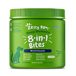Zesty Paws 8-in-1 Bites for Dogs + Hemp Seed, 90 Count (Packaging May Vary)