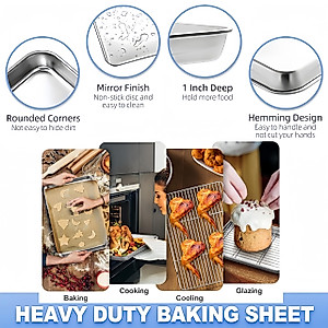 Roasting Pan Stainless steel Pans for Oven,Toaster Oven Tray Pans with cooling rack,Baking Sheet,Baking Pan Cookie Sheet with Rack,Shallow Edge(1.2inch),Dishwasher Safe (10.4x8x1.2in)