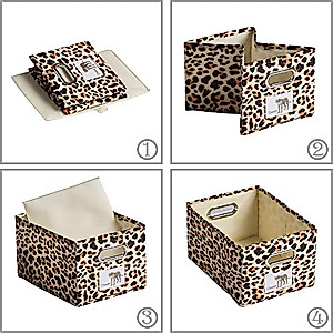 PRANDOM Collapsible Storage Baskets for Closet [3-pack] Decorative Linen Fabric Storage Bins Cubes with Metal Handles for Shelves Bedroom Living Room Leopard print (11.5x8.5x6.7 Inch)